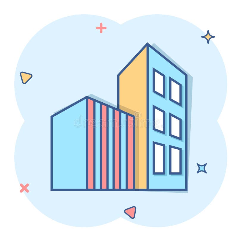 Building Icon in Comic Style. Skyscraper Cartoon Vector Illustration on ...