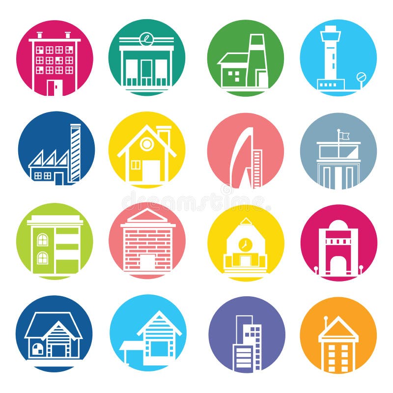 Building icons stock illustration. Illustration of round - 75569619