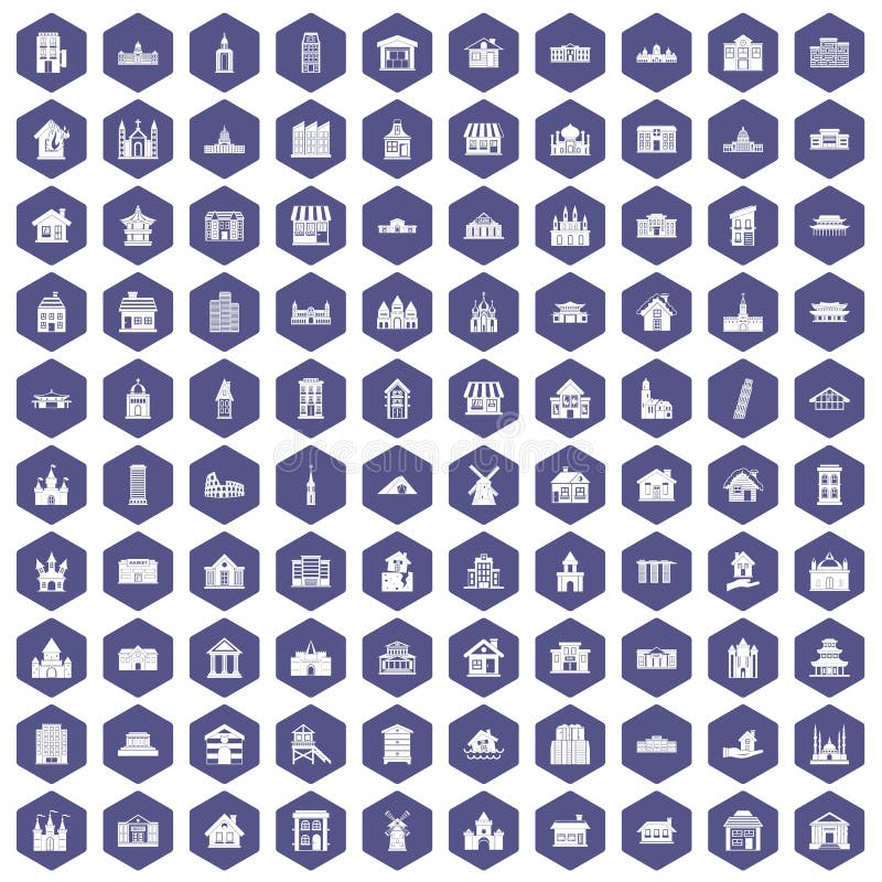 100 Building Icons Hexagon Purple Stock Vector - Illustration of icons ...