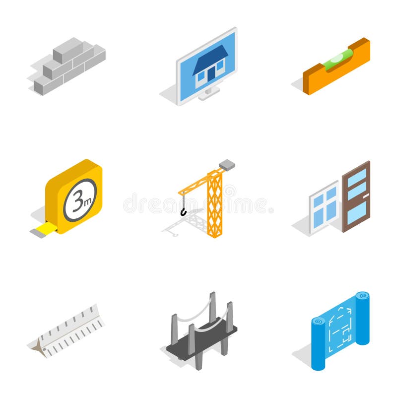 Building Icons, Isometric 3d Style Stock Vector - Illustration of draft ...