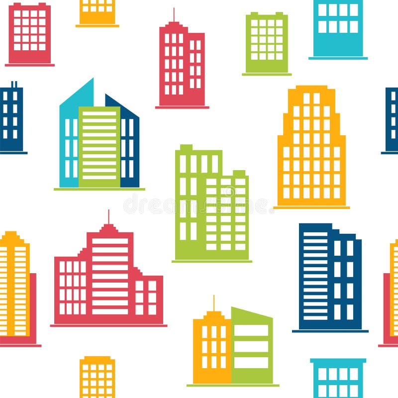 Building Icons. Seamless Pattern with City Buildings Stock Vector ...