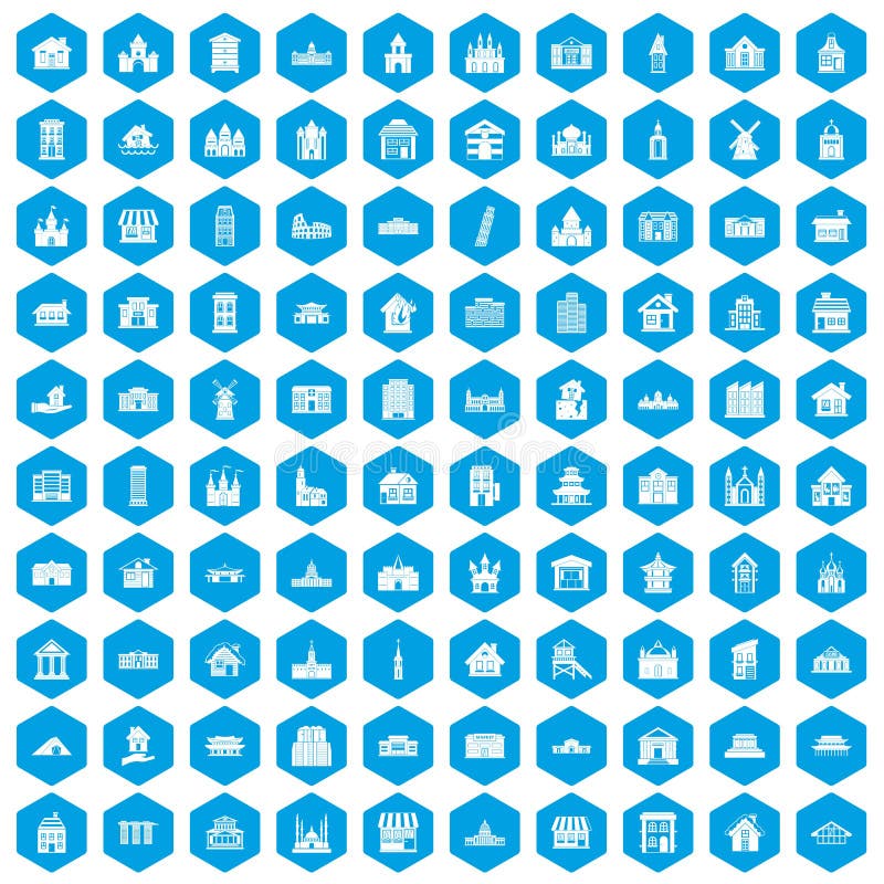 100 Building Icons Set Blue Stock Vector - Illustration of project ...