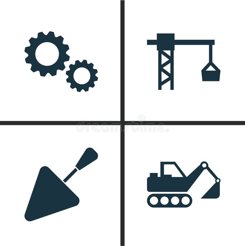 Building Icons Set. Collection of Spatula, Digger, Cogwheel and Other ...