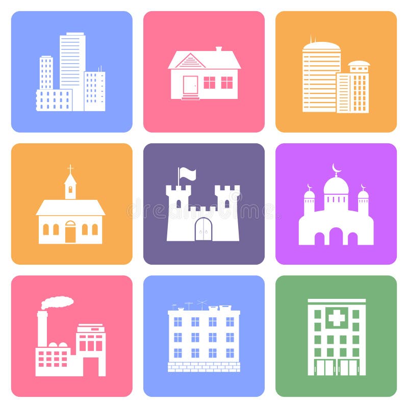 Building icons set stock illustration. Illustration of house - 41065119