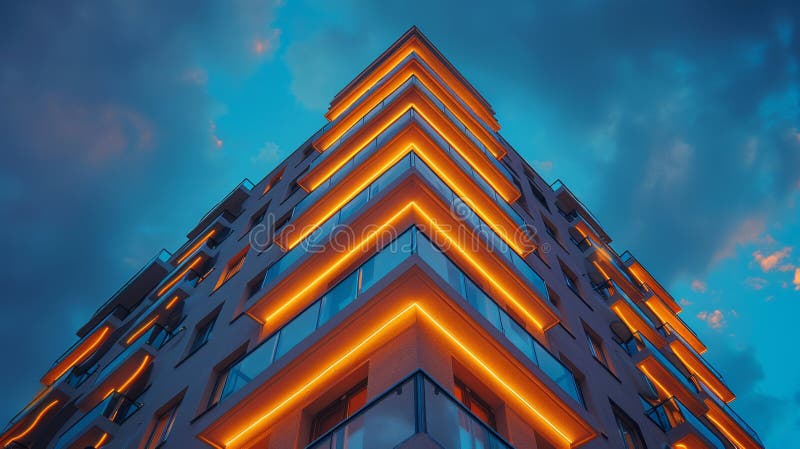 The Building is Illuminated in Neon . Urban Abstract Landscape of ...