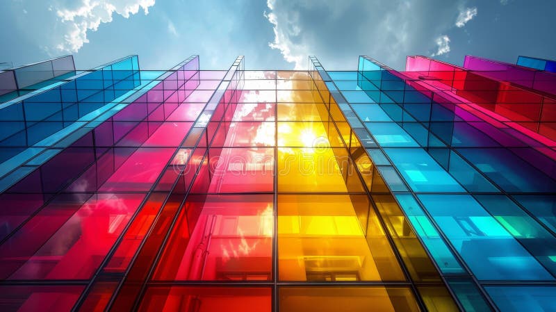 The Building is Illuminated in Neon . Urban Abstract Landscape of ...