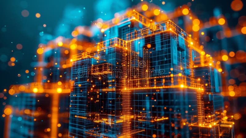 The Building is Illuminated in Neon . Urban Abstract Landscape of ...