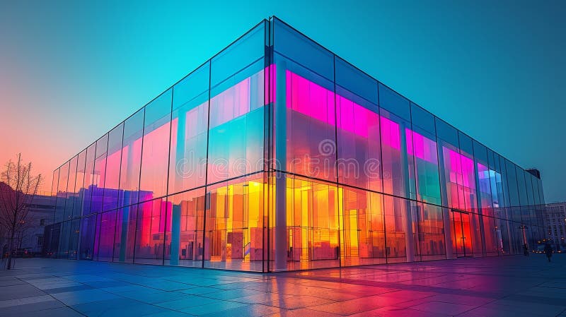 The Building is Illuminated in Neon . Urban Abstract Landscape of ...