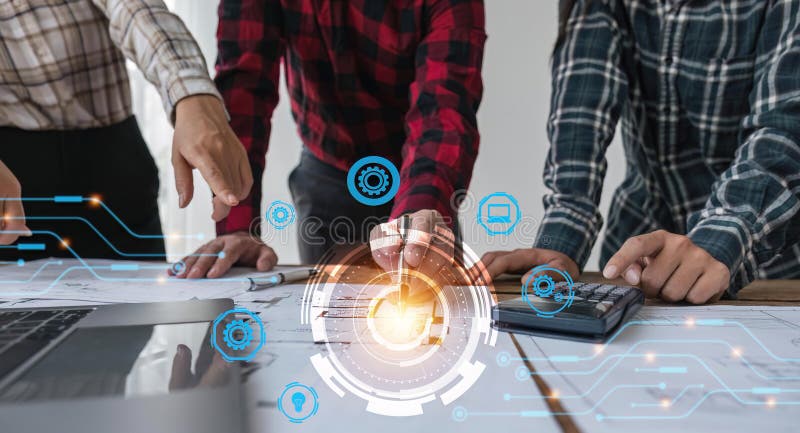 Building Information Modeling Technology Concept, Engineer Team Working ...