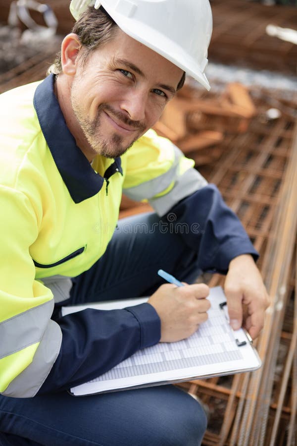 Building Inspector Checking Out Foundation New Building Stock Photo ...