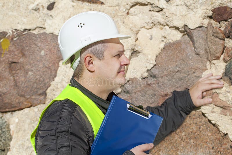 Building Inspector Near Wall Stock Photo - Image of bricks ...