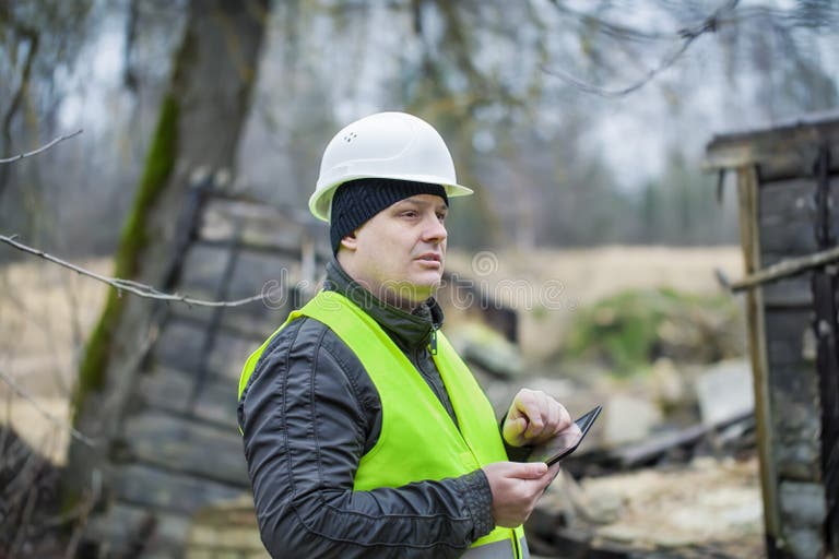 Building Inspector with Tablet PC Stock Image - Image of jacket ...