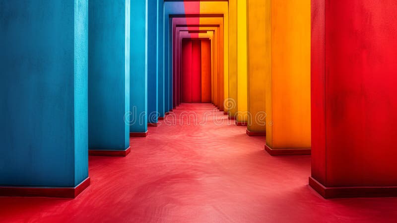 Building Interior with Columns Gallery Empty Room in Rainbow Colors ...