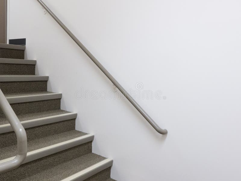Building Interior White Staircase with Handrails Stock Image - Image of ...
