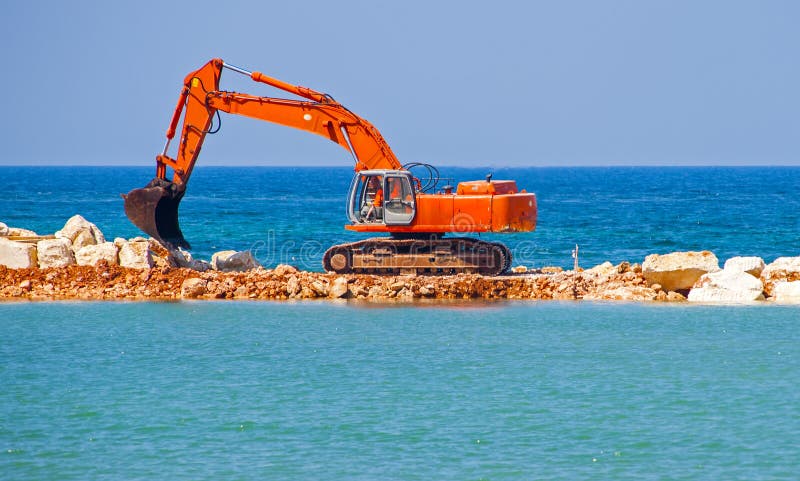Building the Jetty with Heavy Excavator Stock Photo - Image of dock ...