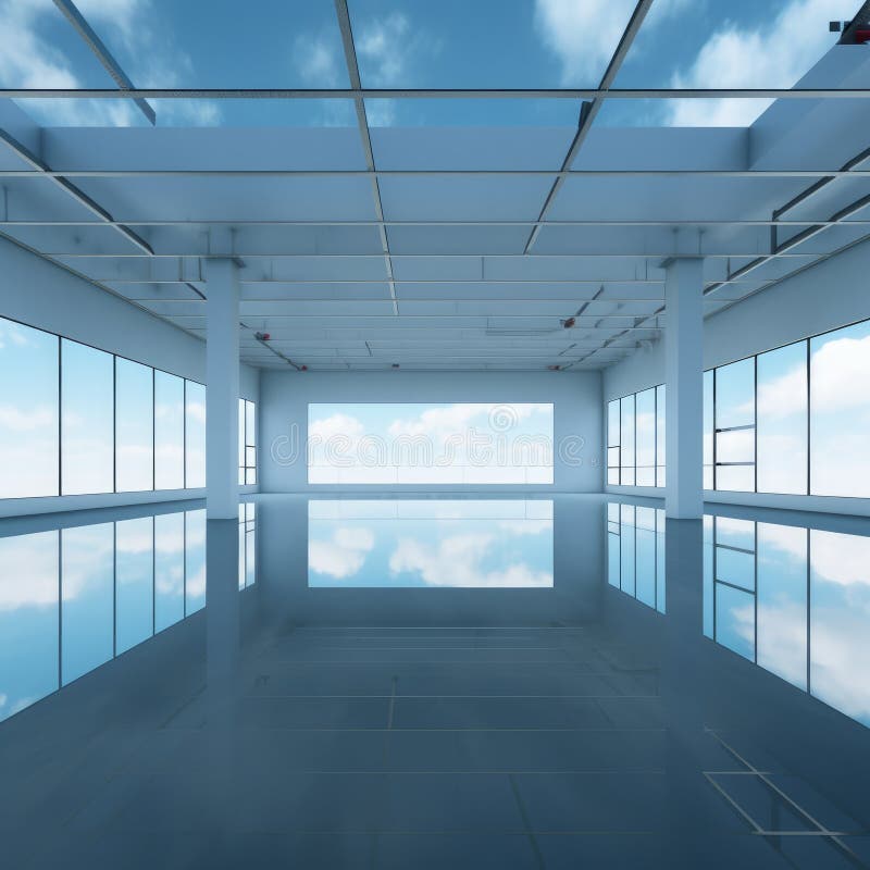 A Building Large Empty Floor with Big Windows Generative AI Stock ...