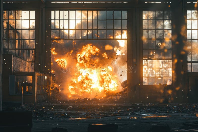 A Building with a Large Explosion in the Middle Stock Illustration ...