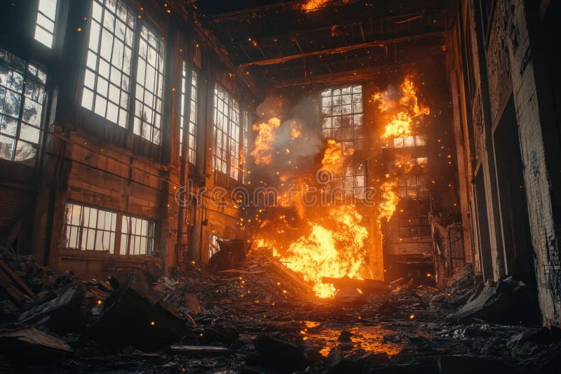 A Building with a Large Explosion in the Middle Stock Illustration ...