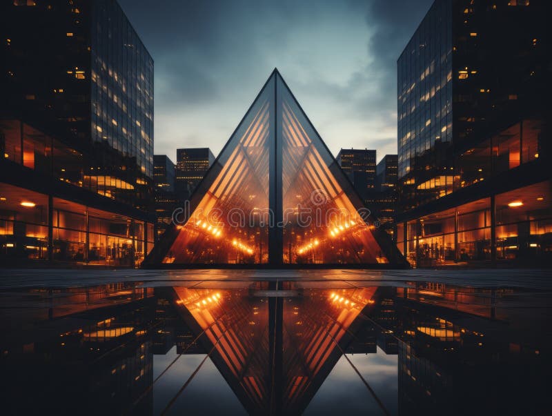 A Building with a Large Triangular Shaped Building in Front of it Stock ...