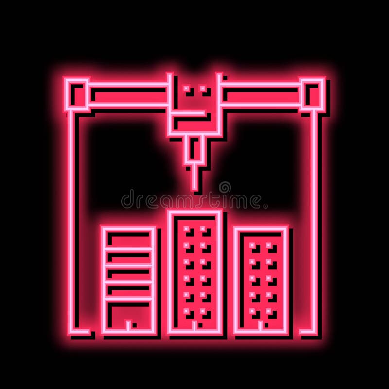 Building Layout 3d Printer Neon Glow Icon Illustration Stock Vector ...