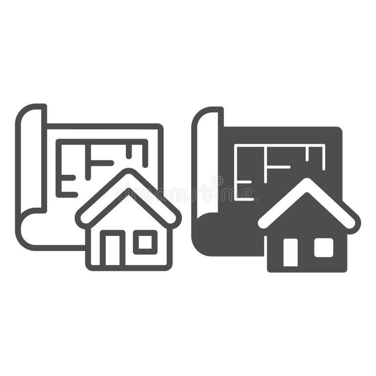 Building Layout Paper and House Line and Solid Icon, Architect Studio ...