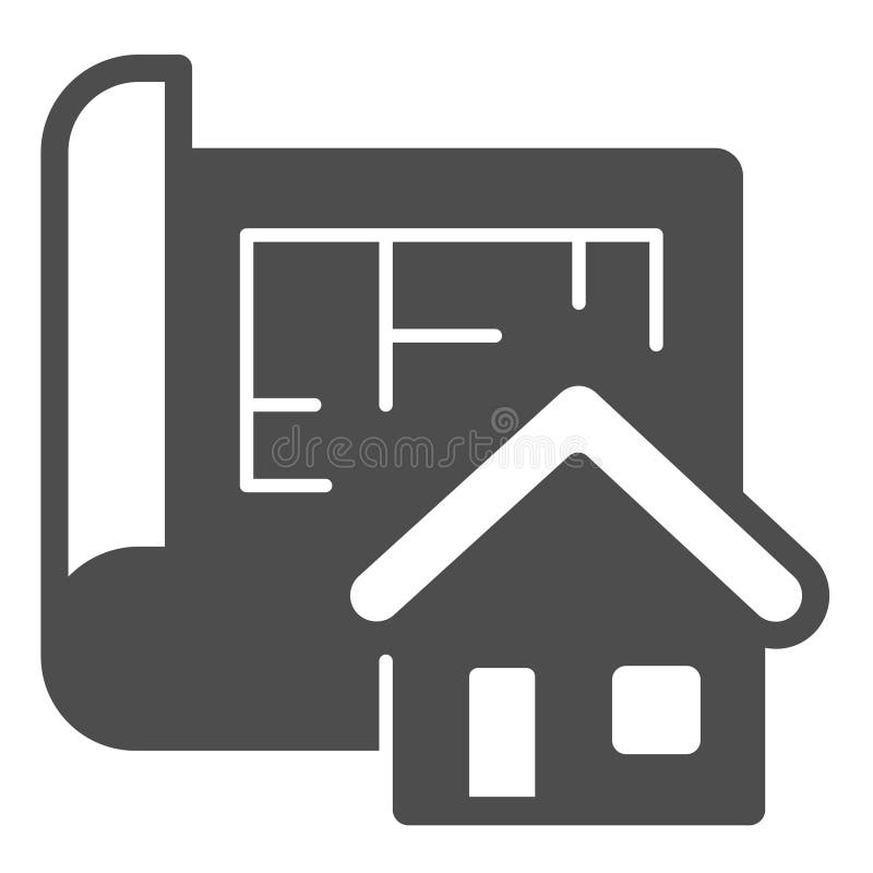 Building Layout Paper and House Solid Icon, Architect Studio Concept ...