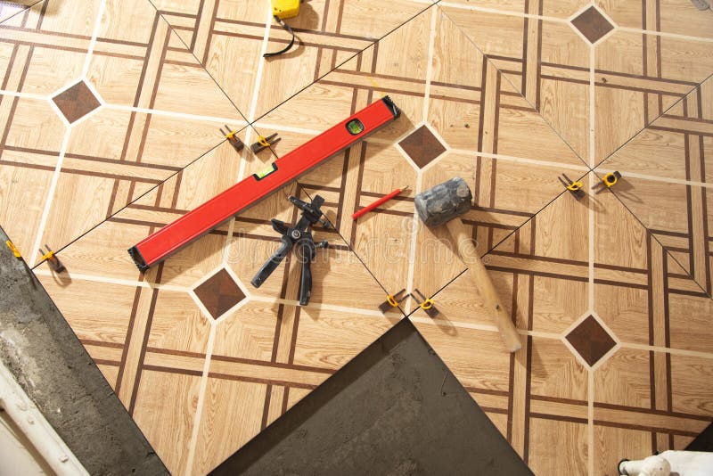 Building Level on the Floor. Renovating the Floor Stock Photo - Image ...