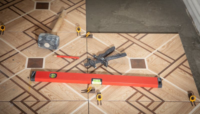 Building Level on the Floor. Renovating the Floor Stock Image - Image ...