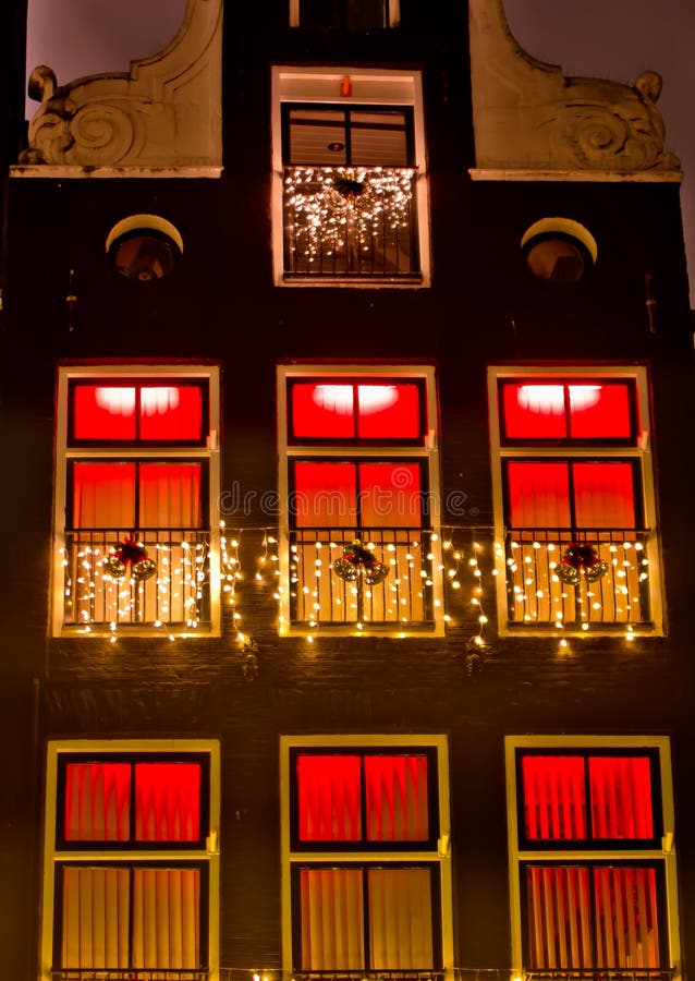 Building Lighted with Red in Amsterdam Stock Photo - Image of holland ...