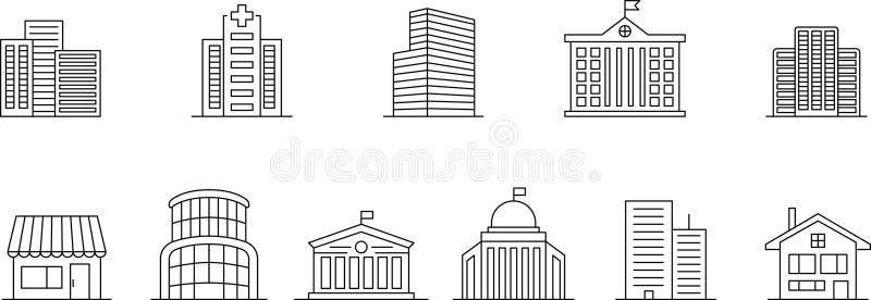 Building Line Icons Set Vector. Stock Vector - Illustration of shopping ...
