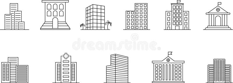 Building Line Icons Set Vector. Stock Vector - Illustration of city ...