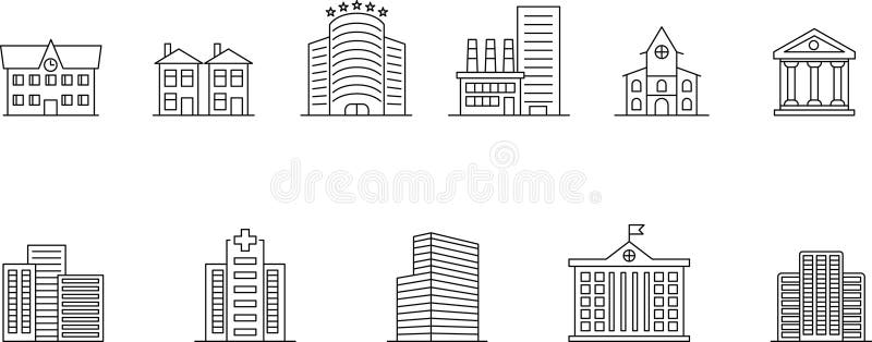 Building Line Icons Set Vector Stock Vector - Illustration of icons ...