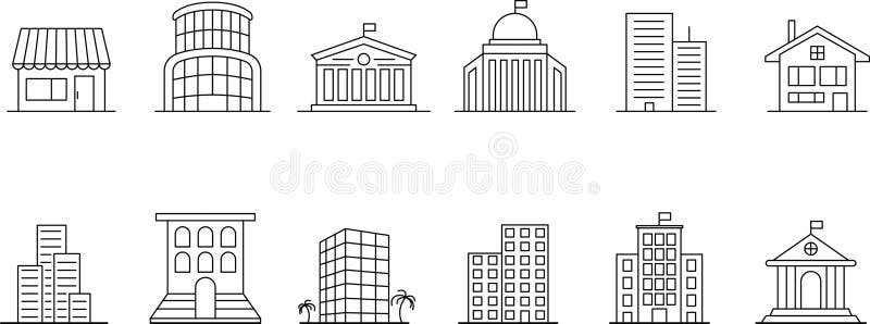 Building Line Icons Set Vector Stock Vector - Illustration of ...