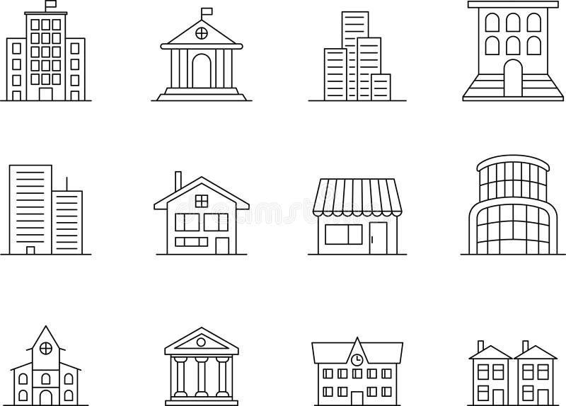 Building Line Icons Set Vector Stock Vector - Illustration of thin ...
