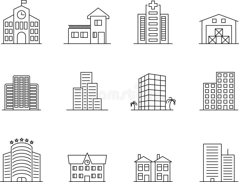 Building Line Icons Set Vector Stock Vector - Illustration of icon ...