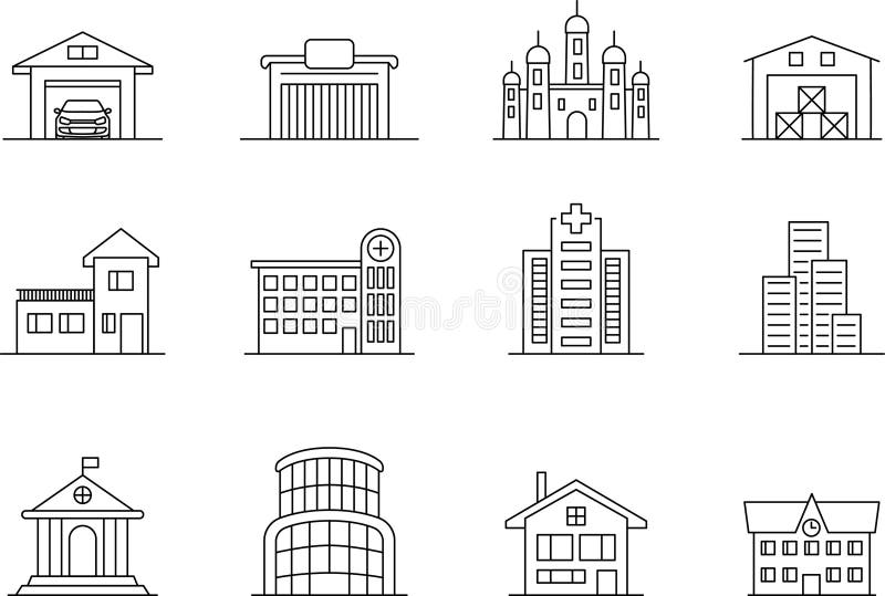 Building Line Icons Set Vector Stock Vector - Illustration of condo ...