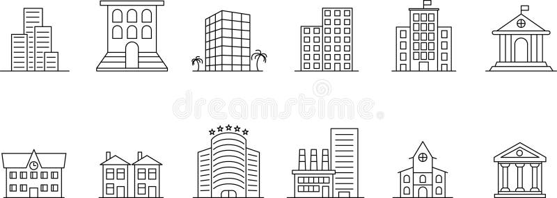 Building Line Icons Set Vector Stock Vector - Illustration of ...
