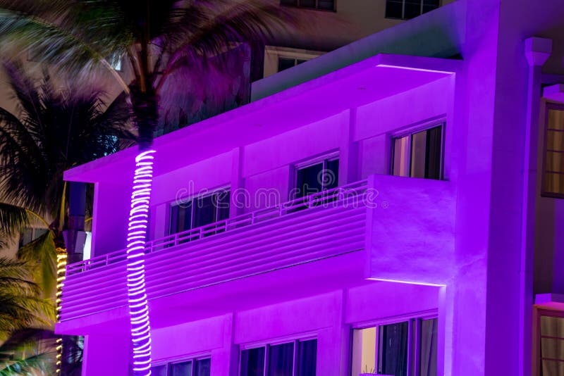 Building Lit Neon Pink with Palms Editorial Photography - Image of ...