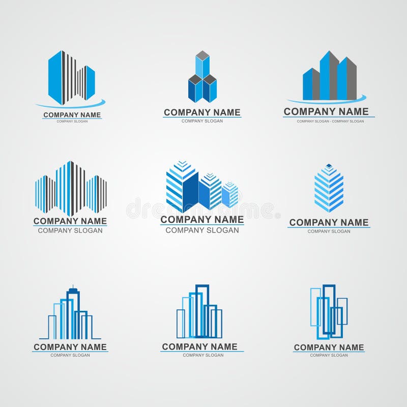 Blue Gray Building Logo Set Vector Design Stock Vector - Illustration ... Blue Gray Building Logo Set Vector Design Stock Vector - Illustration ...