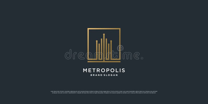 Building Logo with Golden Square Line Art Concept Premium Vector Stock ...