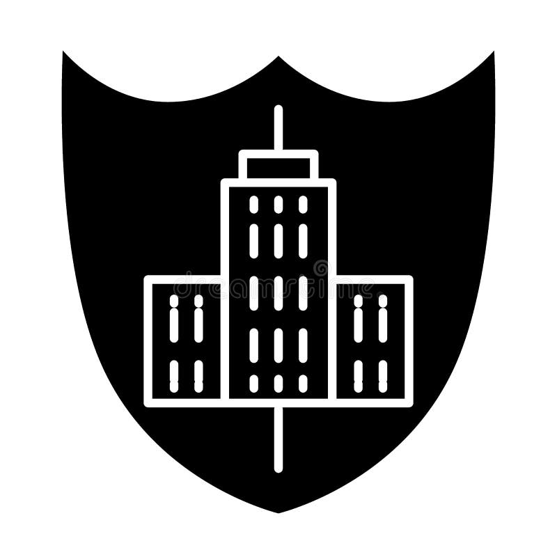Building Logo on Shield Solid Icon. Building Emblem Illustration ...