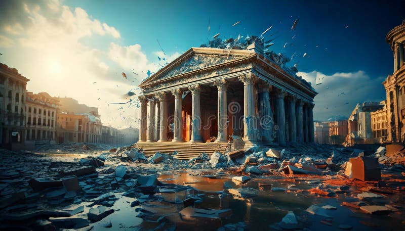 A Building with a Lot of Debris and Rubble Surrounding it Stock Photo ...