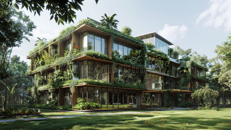 A Building with a Lot of Greenery on it Stock Image - Image of outdoor ...