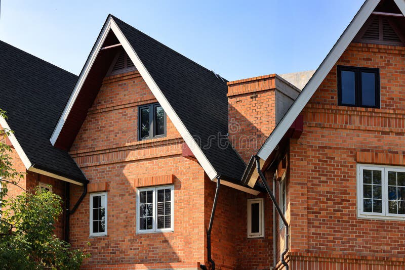 Building Made of Brick Facade with Beautiful White Wooden Windows Stock ...