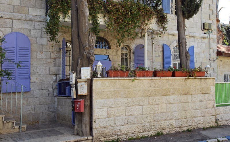 Building with Mailboxs in German Colony. Jerusalem Stock Image - Image ...