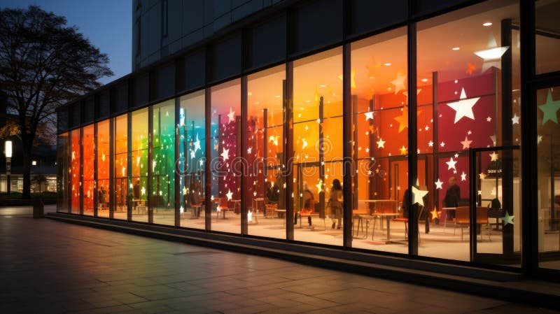 A Building with Many Colorful Stars on the Windows, AI Stock Photo ...