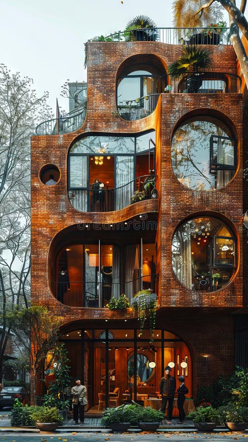 A Building with Many Windows and a Brick Facade Stock Image - Image of ...