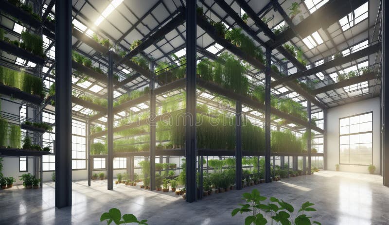 A Building with Many Windows Filled with Various Terrestrial Plants ...