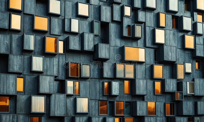 A Building with Many Windows, Some of Which are Lit Up. Stock ...