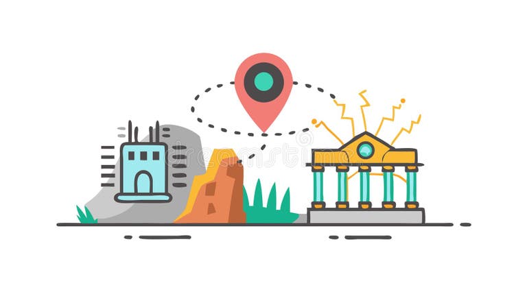 Building with Map Pin and Data, Smart Location Tech, Vector Design ...